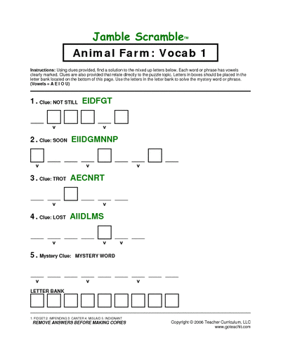 Animal Farm Vocabulary Worksheets | Free Worksheets Samples