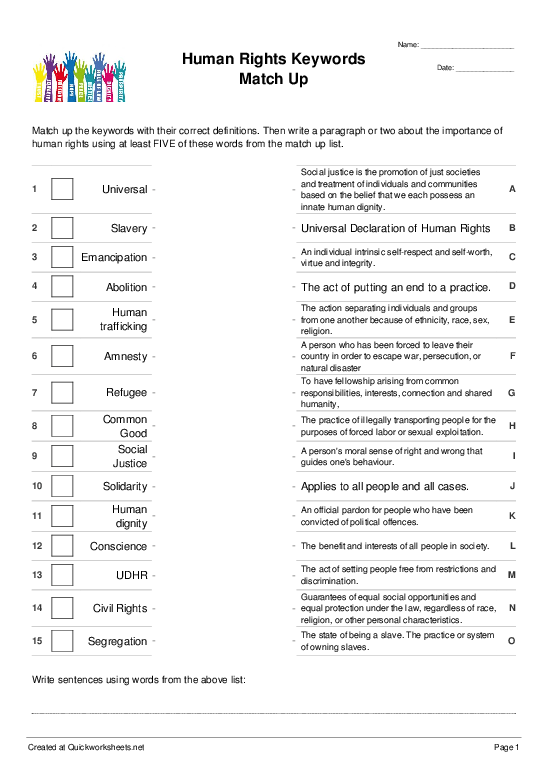 Human Rights Worksheets