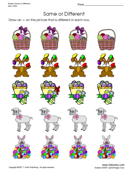 Easter Same Or Different Worksheet | Free Worksheets Samples