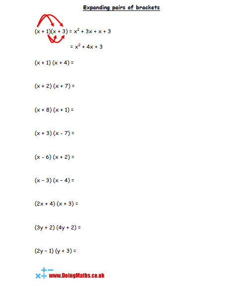 Expanding Brackets Worksheets