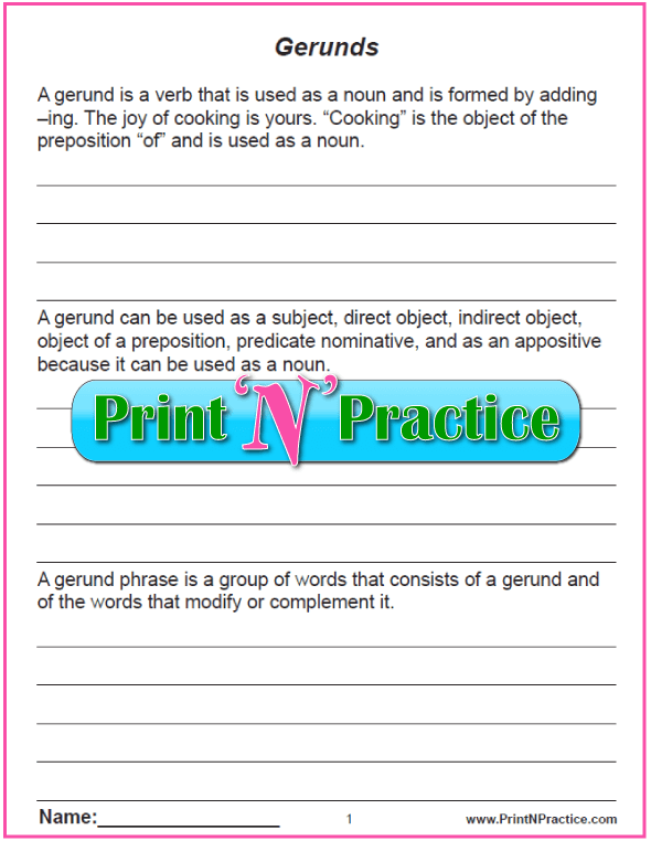 Gerund And Infinitive With Participle Worksheets | Free Worksheets Samples