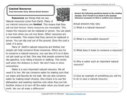 Natural Resources 3rd Grade Worksheets