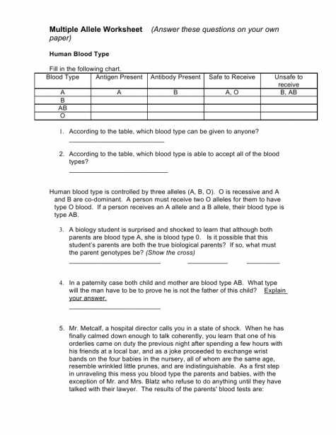 Blood Type Worksheets