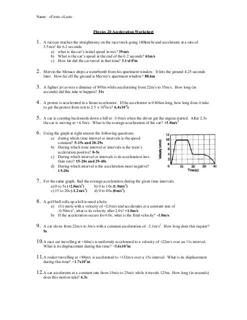 Physics Acceleration Worksheets