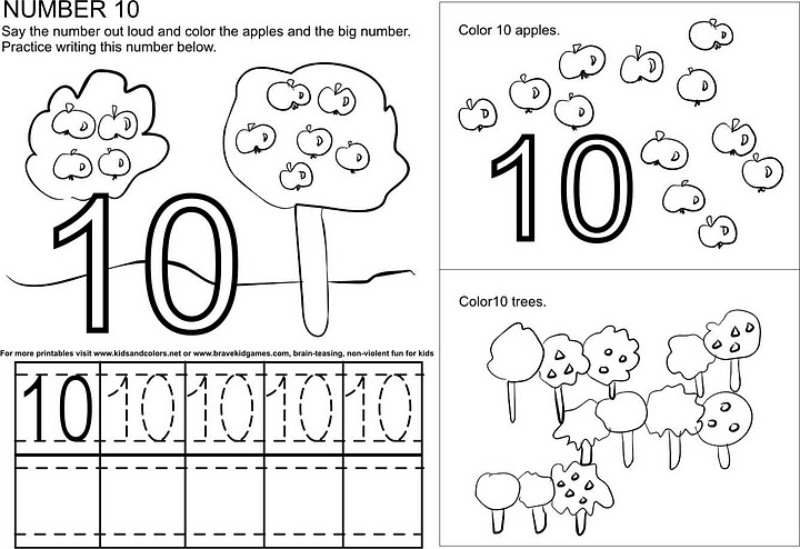 Number 10 ( Ten ) Tracing And Coloring Worksheets | Free Worksheets Samples