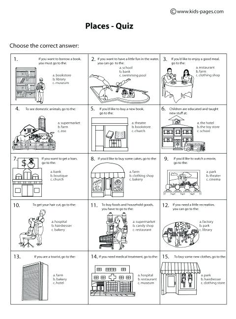 Community Places Worksheets