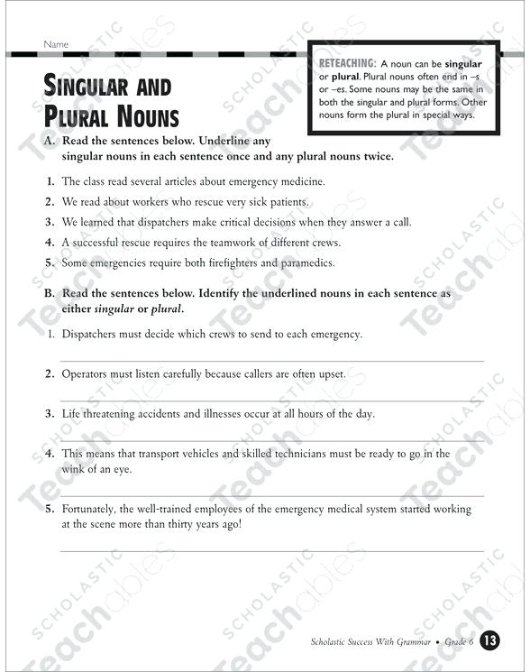 Singular And Plural Nouns Grade 4 Collection Printable Leveled | Free ...