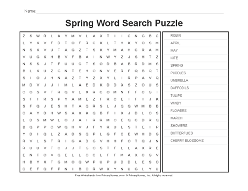 Spring Worksheets Spring Word Search Puzzle | Free Worksheets Samples