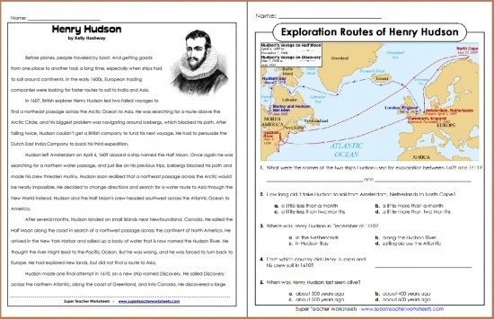 Henry Hudson Worksheets