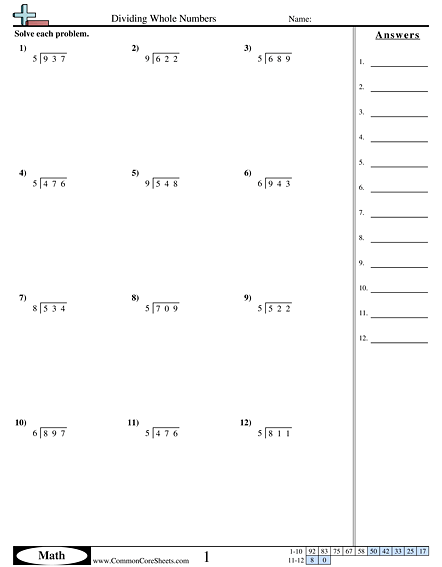 Division Of Whole Numbers Worksheets For Grade 5