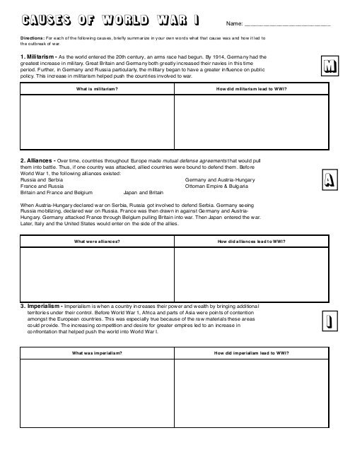 Wwi Main Causes Worksheet | Free Worksheets Samples