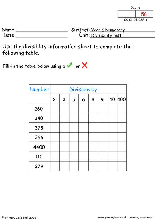 Divisibility Test | Free Worksheets Samples