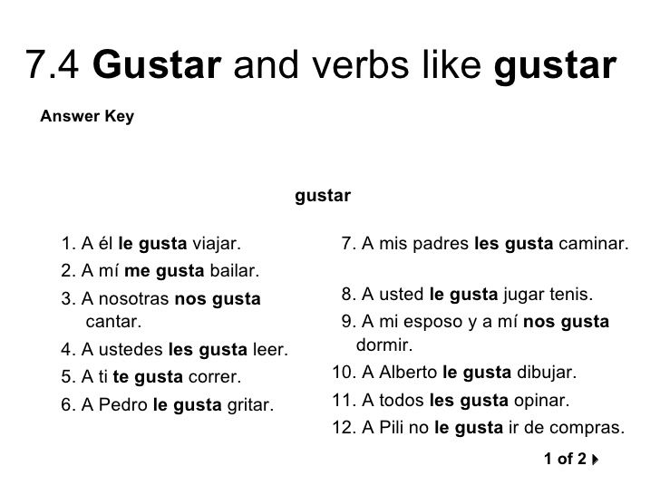 Verbs Like Gustar Worksheets