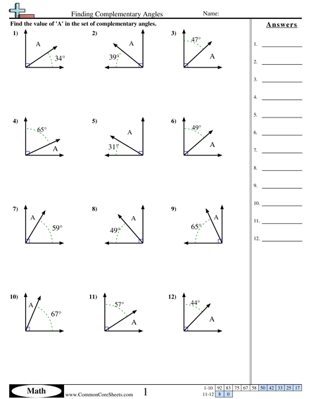 Finding Complementary Angles Worksheet | Free Worksheets Samples