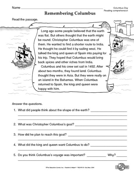 Columbus Day Worksheet Reading Comprehension (reading | Free Worksheets ...