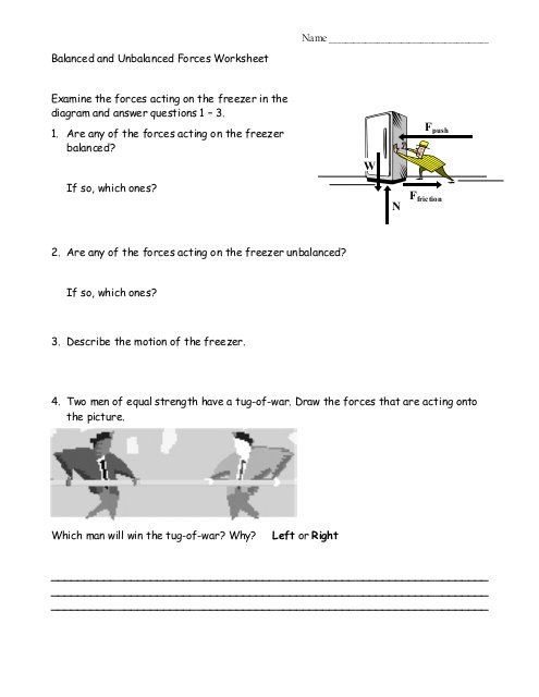 Balanced And Unbalanced Forces Worksheet | Free Worksheets Samples