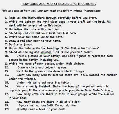 Follow Directions Trick Worksheets
