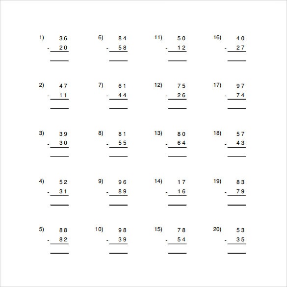 Sample Vertical Subtraction Worksheet | Free Worksheets Samples