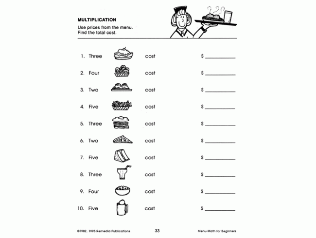 Menu Math Worksheet Cmediadrivers | Free Worksheets Samples