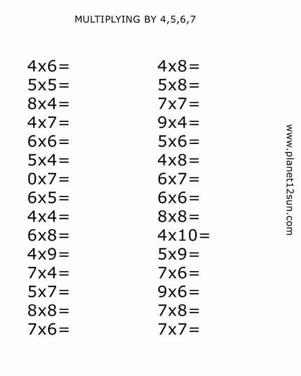 6 7 8 9 Multiplication Worksheets