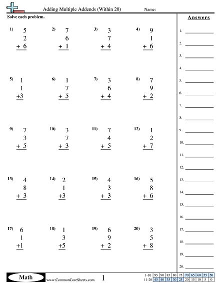 Adding To 20 Worksheets