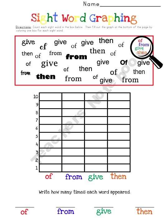 Sight Word Graphing Worksheets