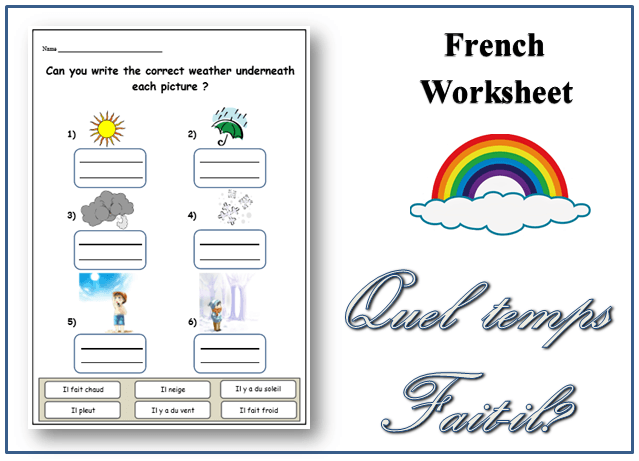 Downloadable Printable French Worksheet Weather Topic Writing | Free ...