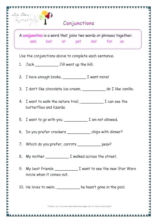 Conjunction Worksheets For Grade 6