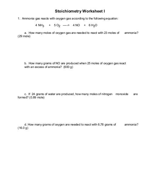 Stoichiometry Worksheets 1