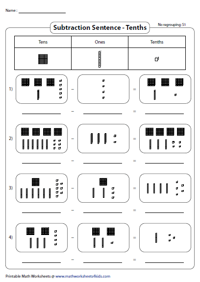 Decimal Subtraction Sentence | Free Worksheets Samples