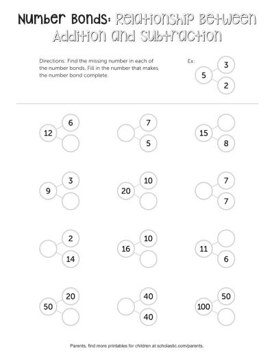 Number Bonds Math Printable | Free Worksheets Samples