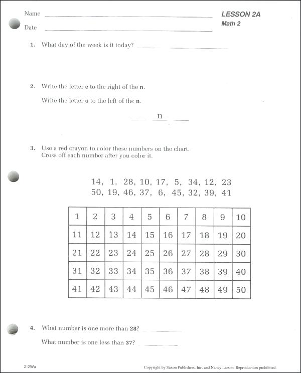 Saxon Math 2 Worksheets Saxon Math Algebra 1 2 Worksheets | Free ...