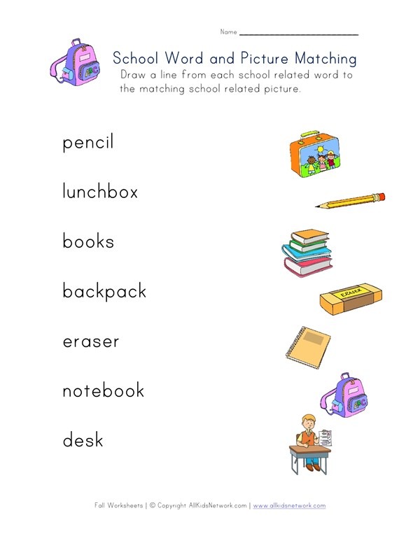 Back To School Matching Words Worksheet | Free Worksheets Samples