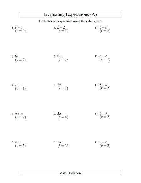 Simplifying And Evaluating Expressions Worksheets
