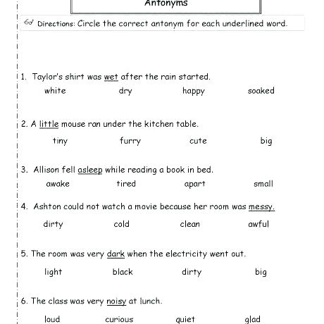 Synonyms And Antonyms Worksheets 5th Grade Opposites Worksheets | Free ...