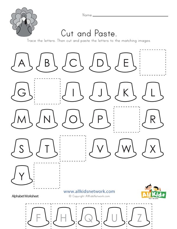 Thanksgiving Cut And Paste Missing Letters Worksheet | Free Worksheets ...