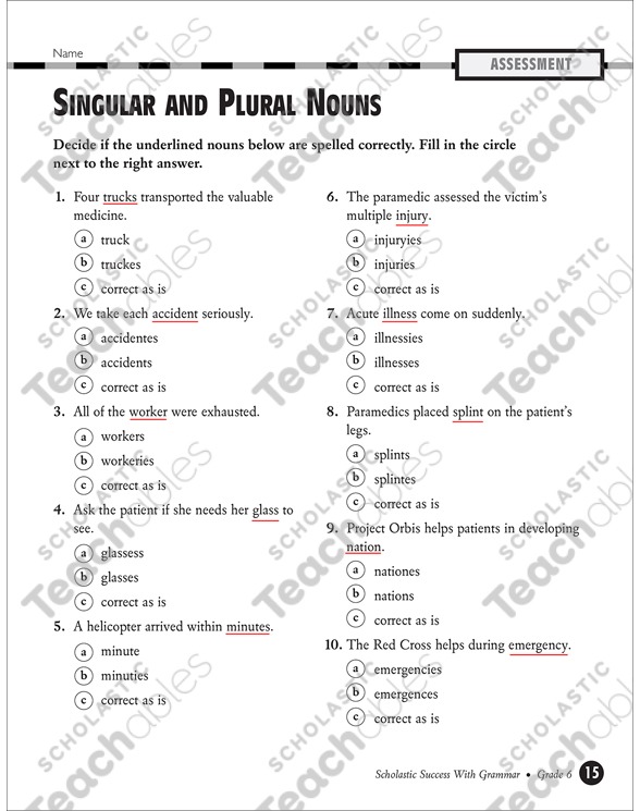 Singular And Plural Nouns (grades 5 | Free Worksheets Samples