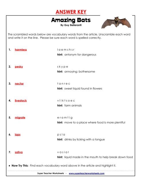 Super Teacher Worksheets Answers