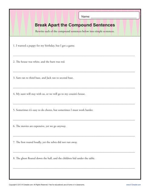 Basic Sentence Structure Worksheets