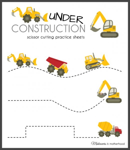 Construction Truck Scissor Cutting Practice Sheets (printable | Free ...