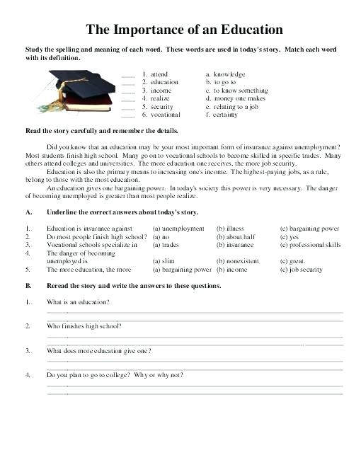 Free High School Reading Comprehension Worksheets Reading | Free ...