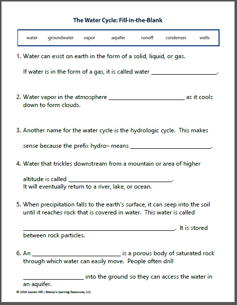Water Cycle 2nd Grade Worksheet | Free Worksheets Samples