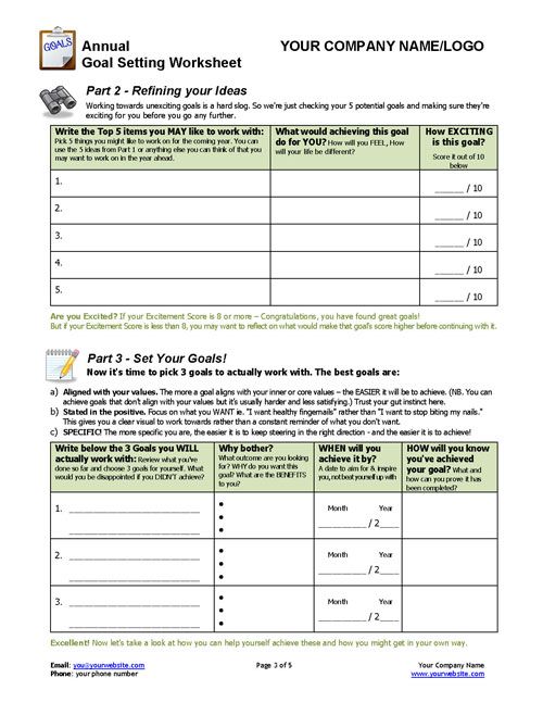 Business Goal Setting Worksheets