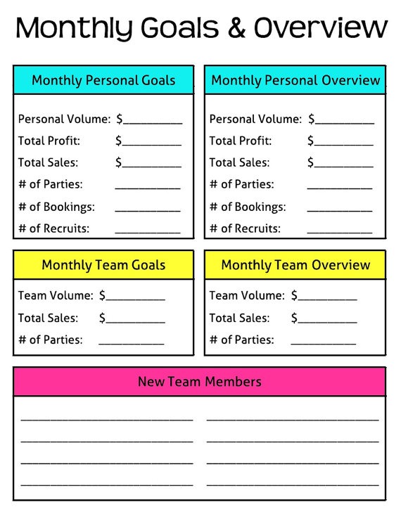 Sales Goal Worksheets