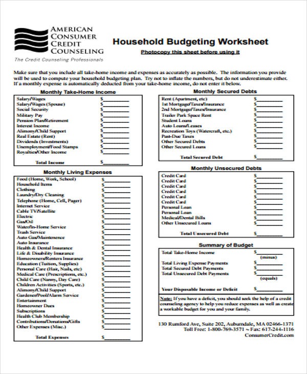 12+ Home Budget Templates | Free Worksheets Samples