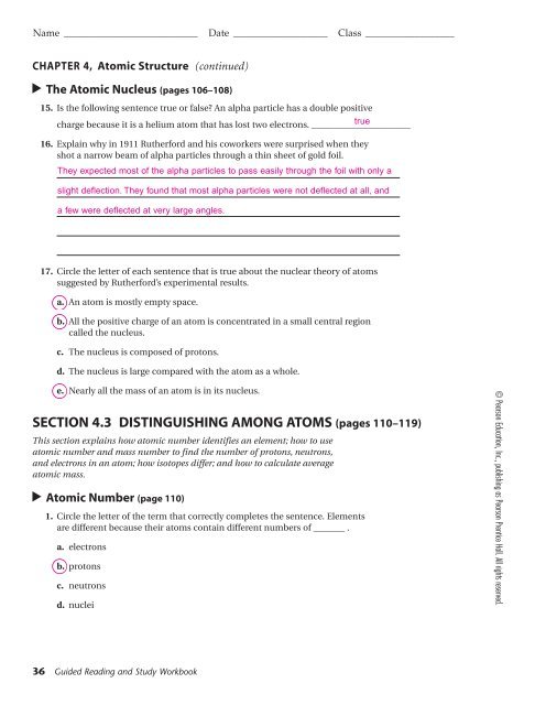 Chapter 4 Atomic Structure Worksheets Answers