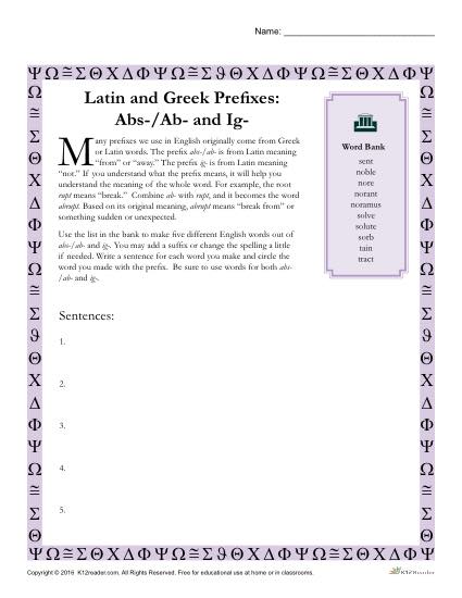 Greek And Latin Prefixes Abs | Free Worksheets Samples