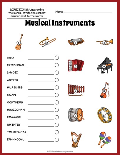 Musical Instruments Worksheets