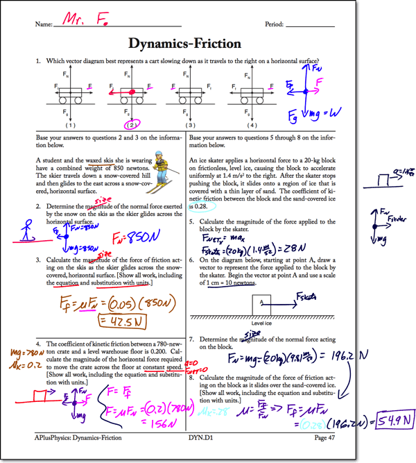 Coefficient Of Friction Worksheets Answer Key