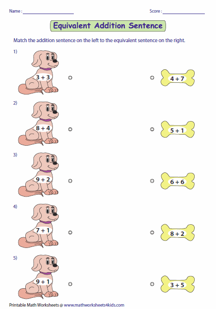 Matching Equivalent Addition Sentence | Free Worksheets Samples Matching Equivalent Addition Sentence | Free Worksheets Samples